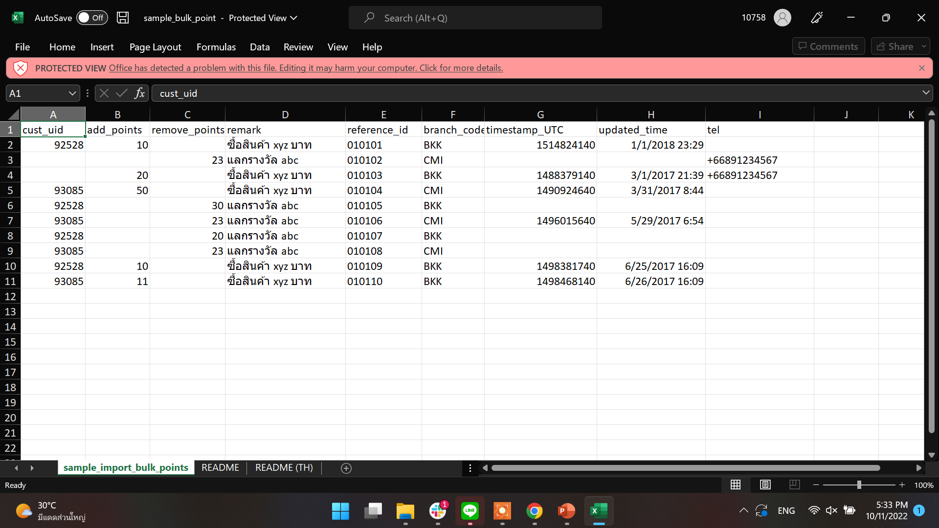 How to import customer's points via Microsoft Excel Worksheet - Loga